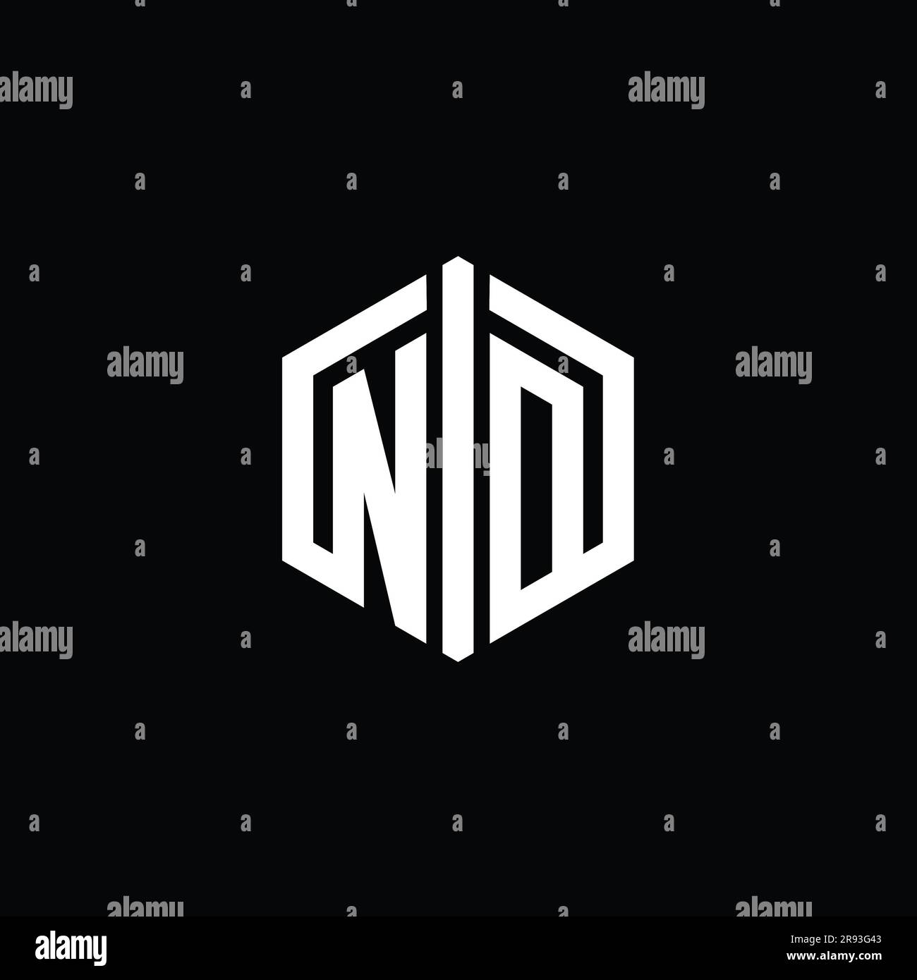 ND Letter Logo monogram hexagon shape with connect outline style design ...