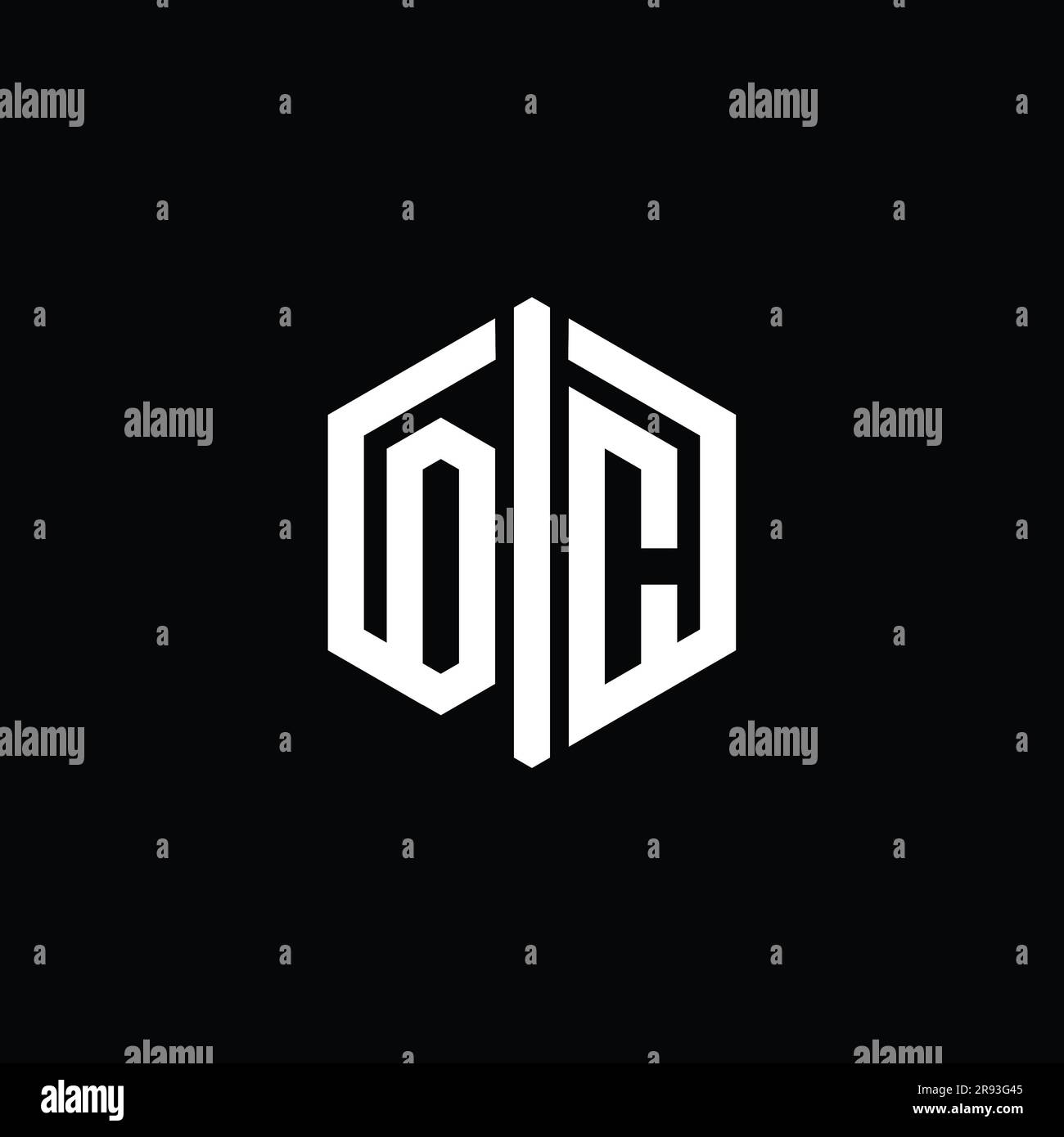OC Letter Logo monogram hexagon shape with connect outline style design ...