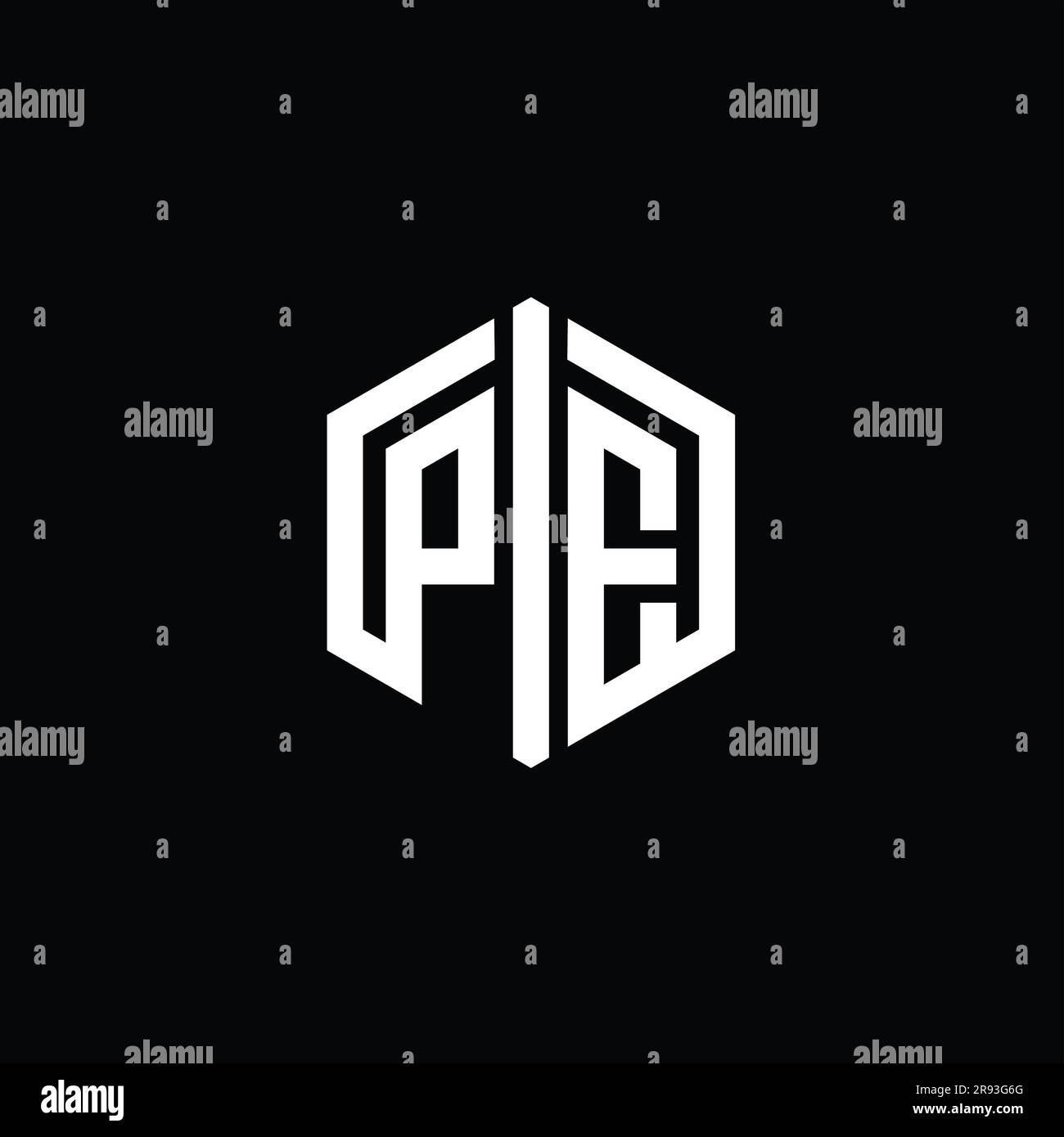 PE Letter Logo monogram hexagon shape with connect outline style design ...