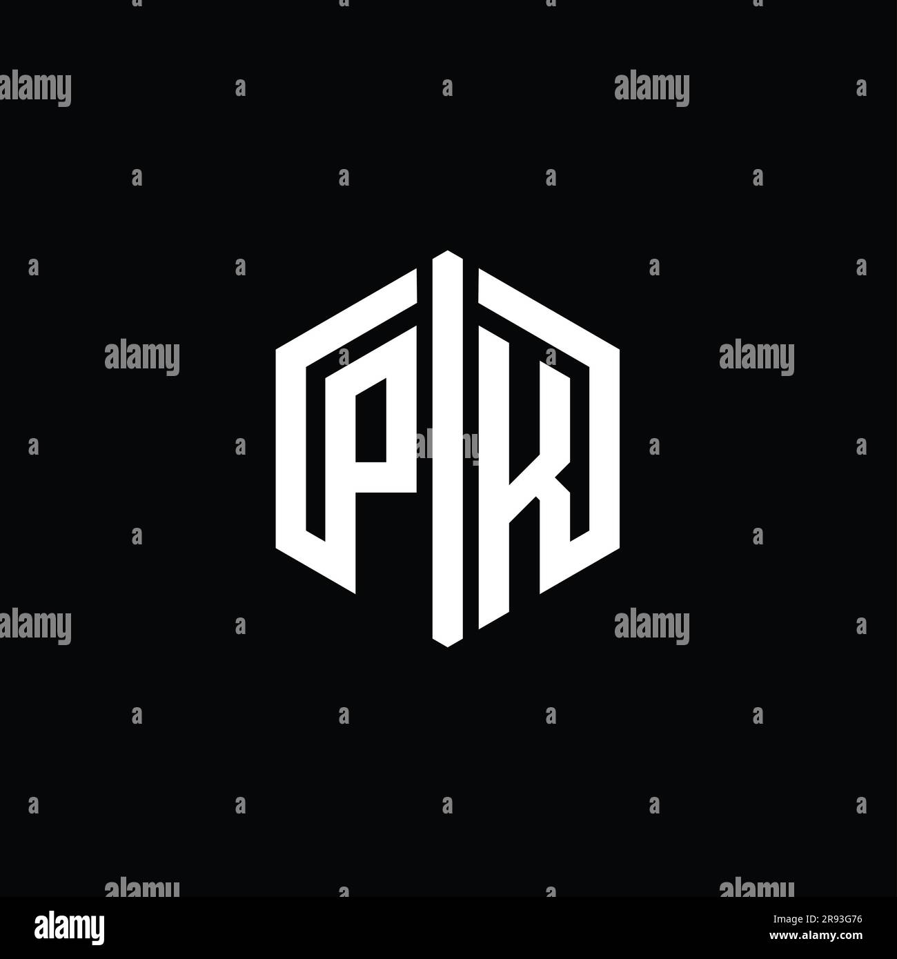 PK Letter Logo monogram hexagon shape with connect outline style design ...