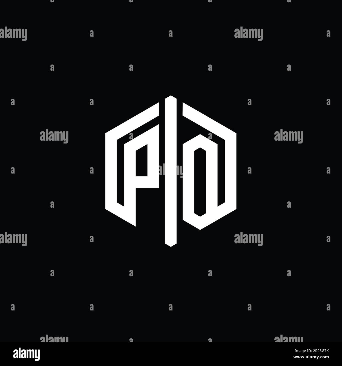 PO Letter Logo monogram hexagon shape with connect outline style design ...