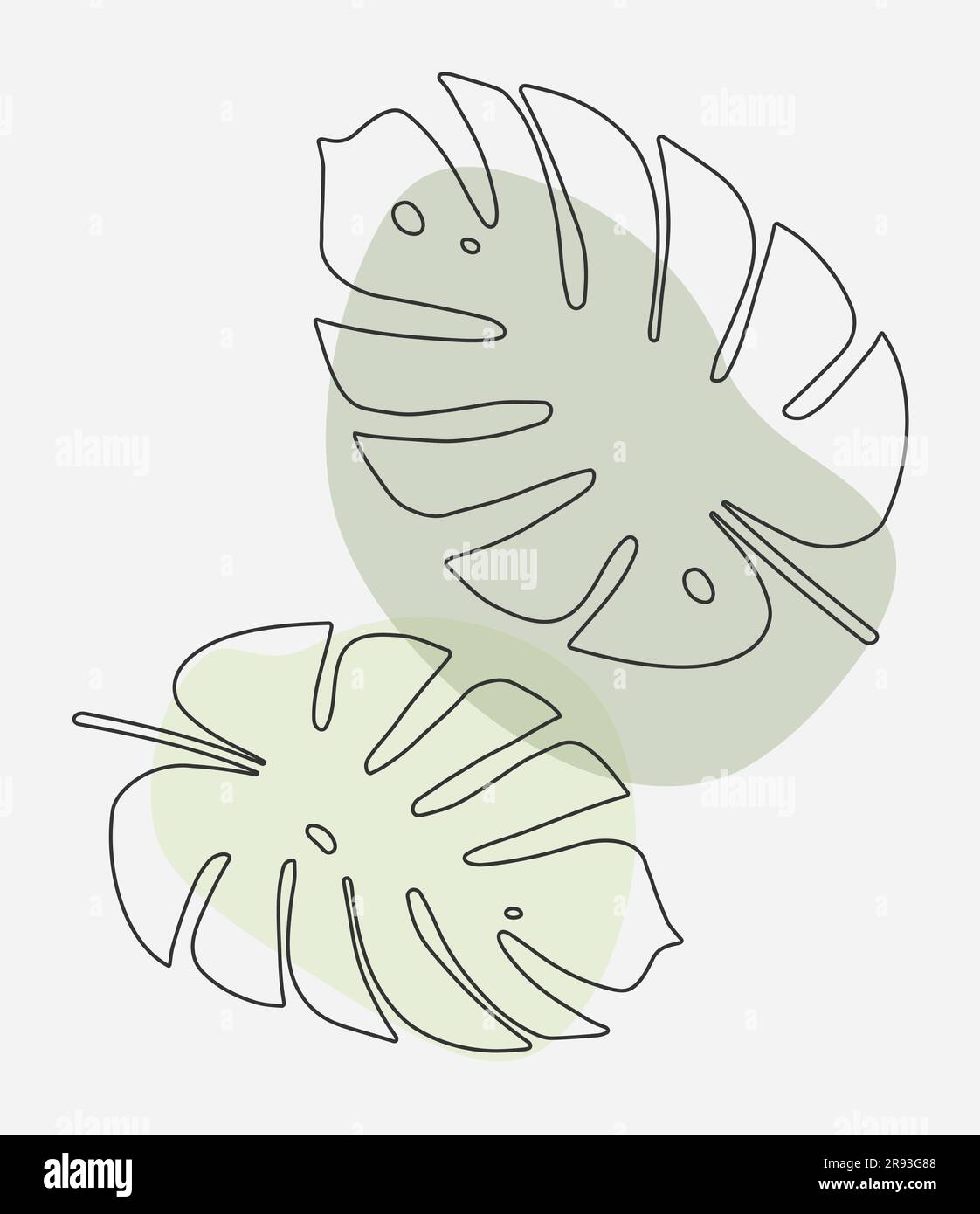 Monstera leaves in a stroke.One line drawing art. Abstract minimal ...
