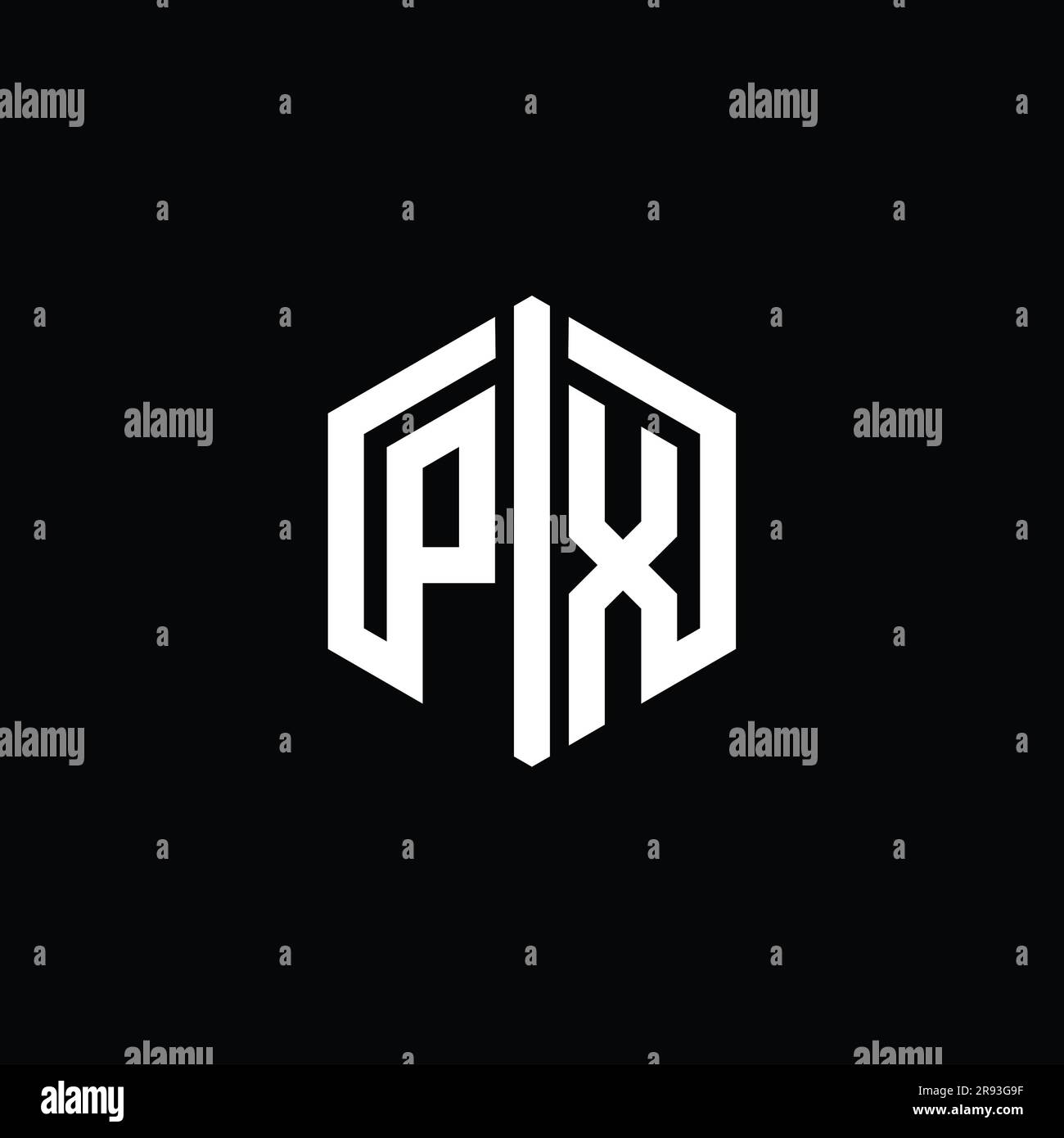 PX Letter Logo monogram hexagon shape with connect outline style design ...