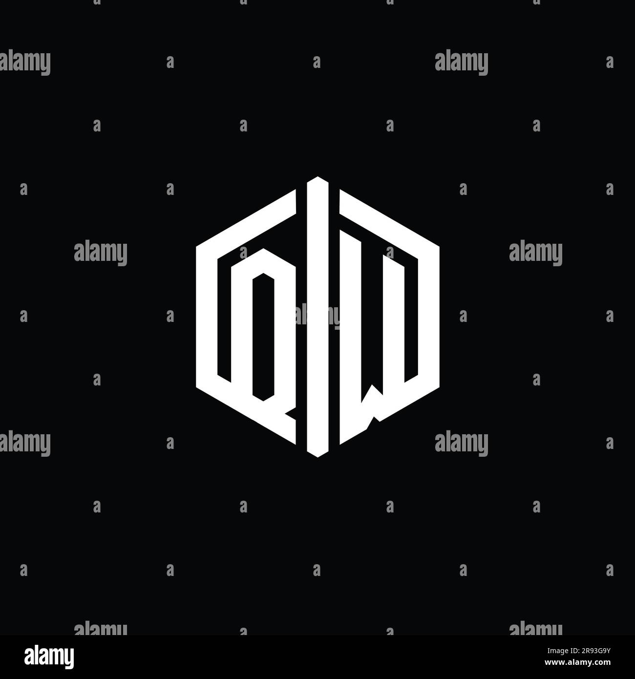 QW Letter Logo monogram hexagon shape with connect outline style design template Stock Photo - Alamy