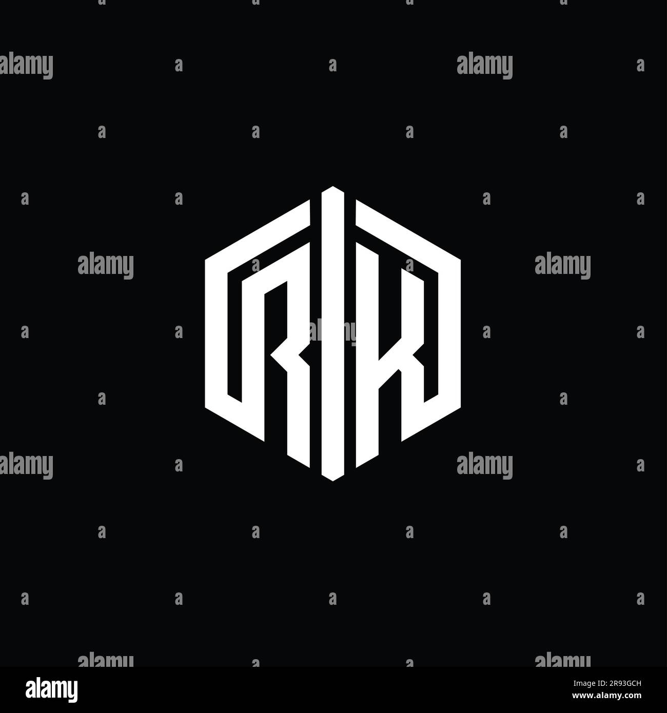 RK Letter Logo monogram hexagon shape with connect outline style design ...