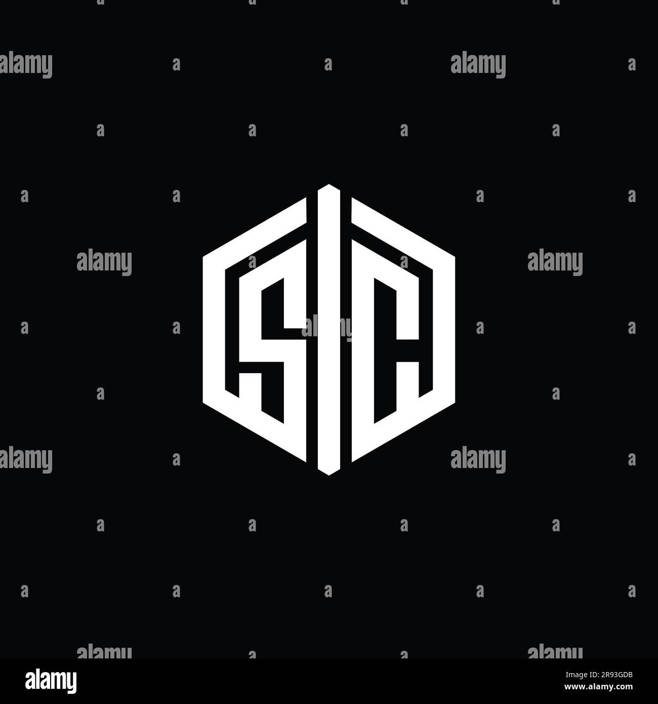 SC Letter Logo monogram hexagon shape with connect outline style design ...