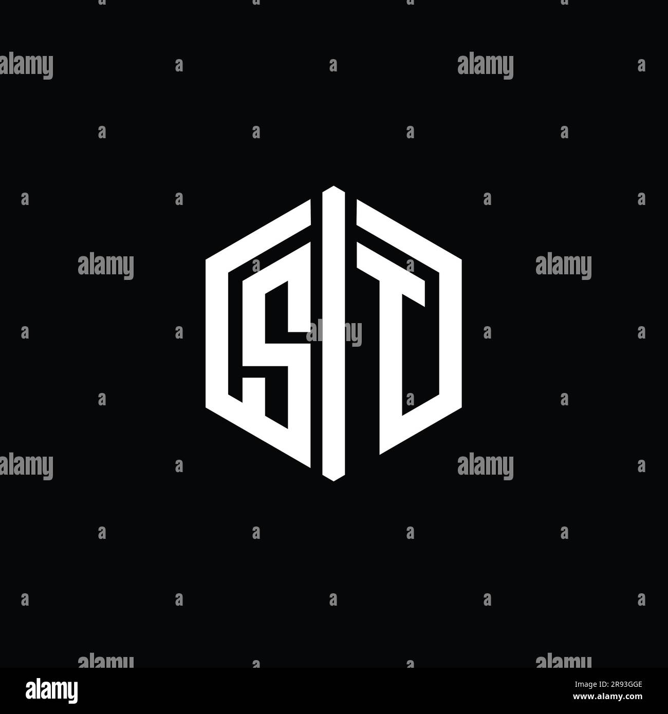 ST Letter Logo monogram hexagon shape with connect outline style design ...
