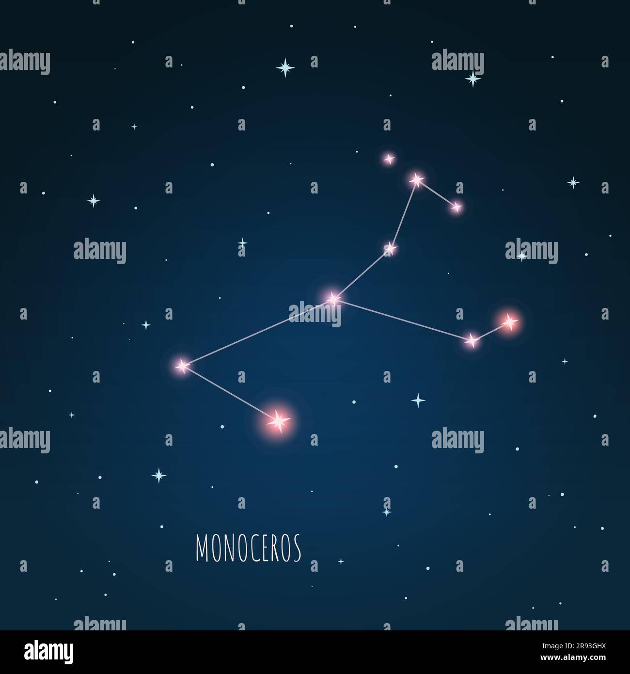 Constellation Monoceros scheme in starry sky Space Stock Vector Image ...