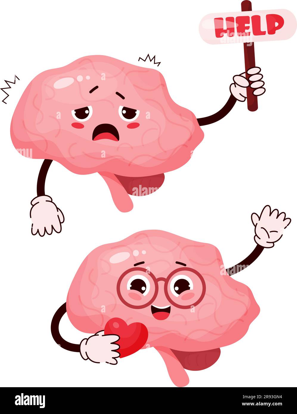 Cute cartoon character brain. Human organ central nervous system with ...
