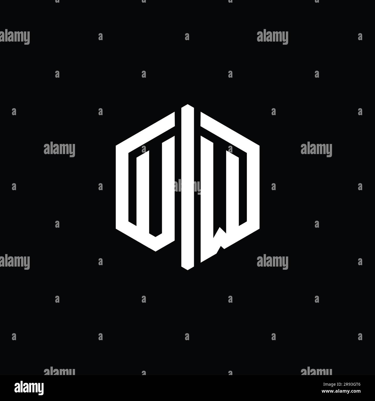 VW Letter Logo monogram hexagon shape with connect outline style design ...