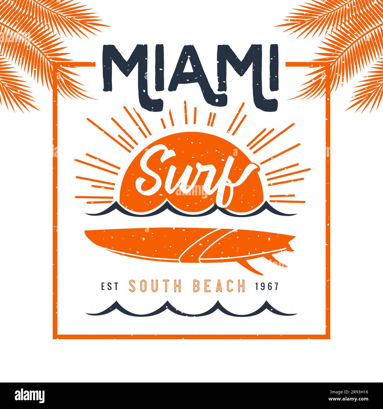 Miami surf logo for t-shirt and apparel, vintage vector design with ...