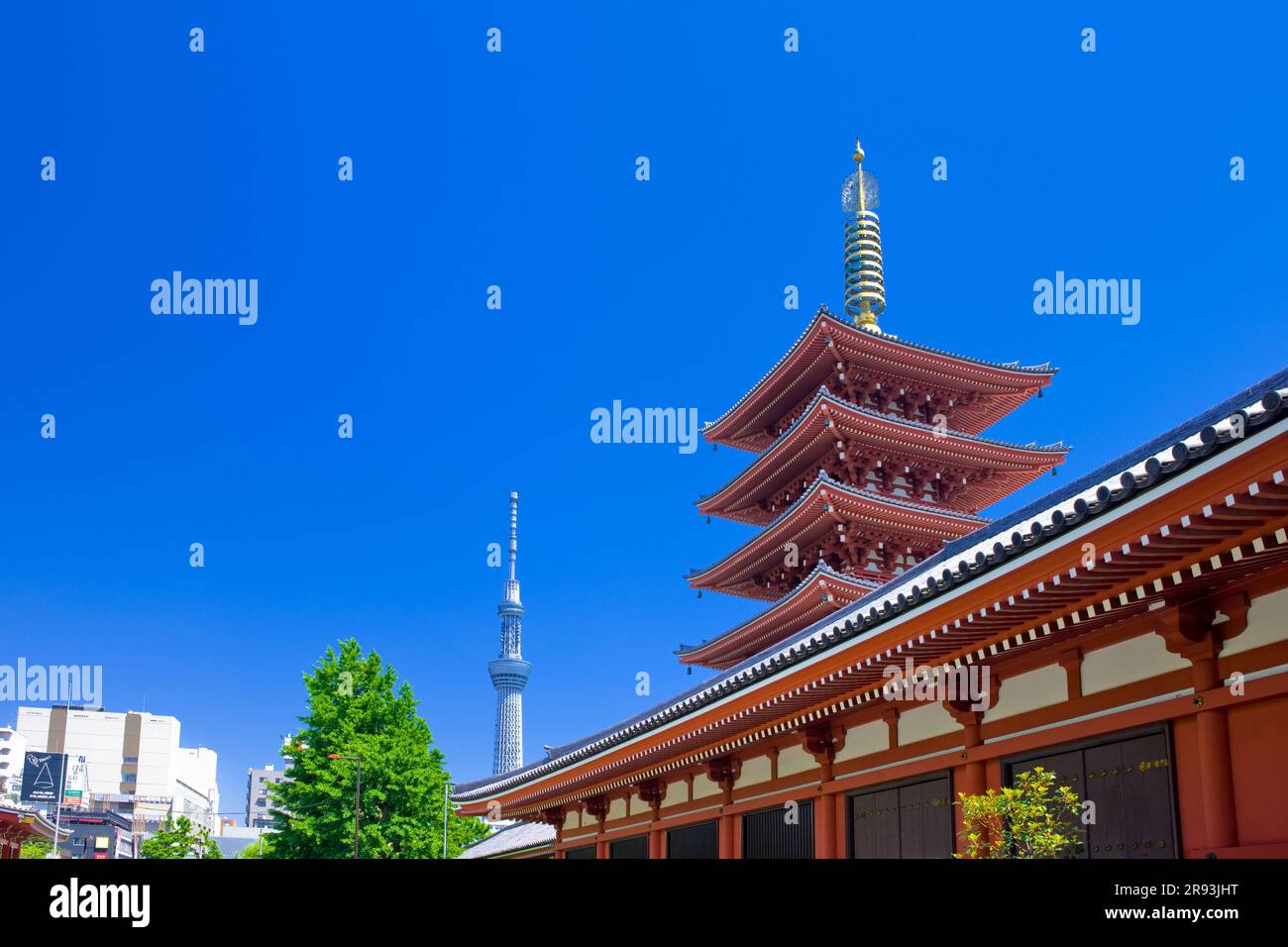 Five-story pagoda of Sensoji temple and Tokyo Sky Tree Stock Photo - Alamy