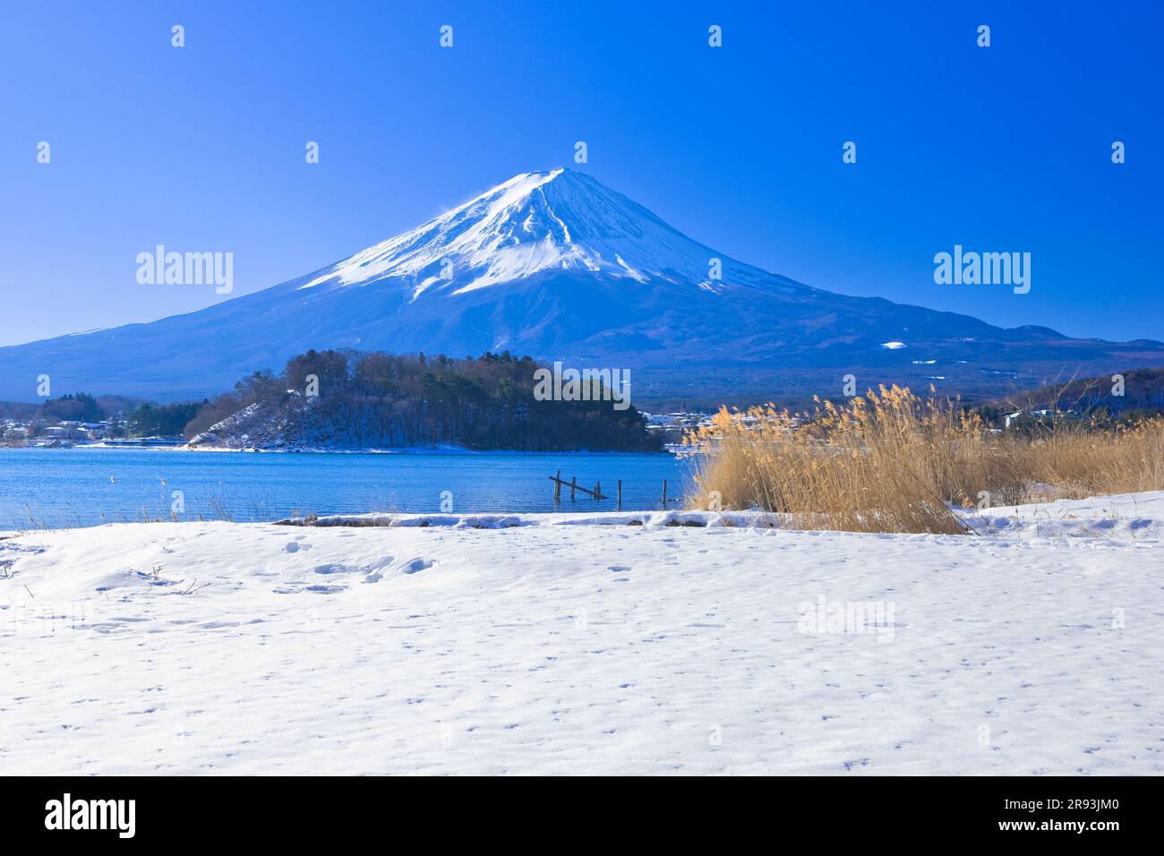 Snowy Landscape of Mount Fuji and Lake Kawaguchi Stock Photo - Alamy