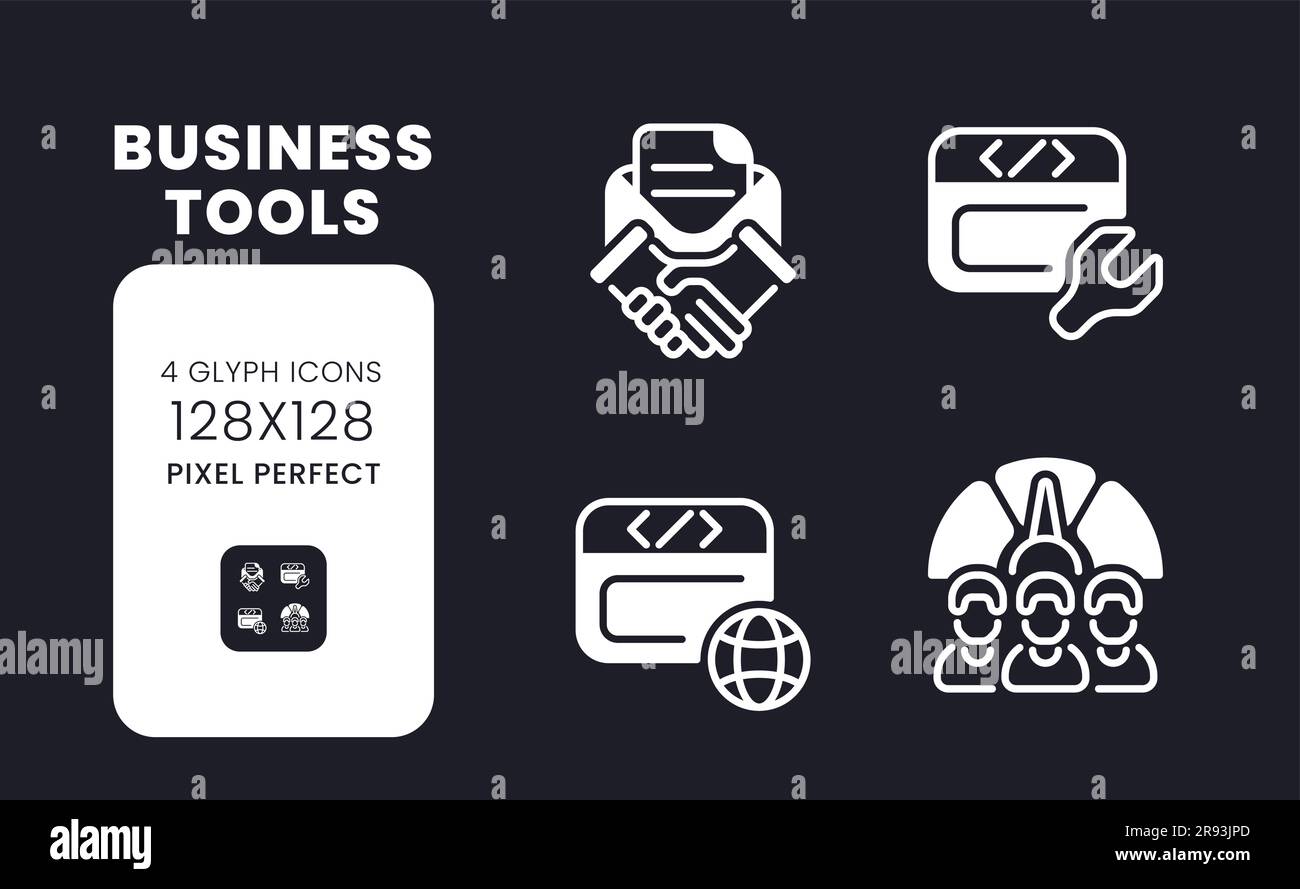 Business tools white solid desktop icons set Stock Vector Image & Art ...
