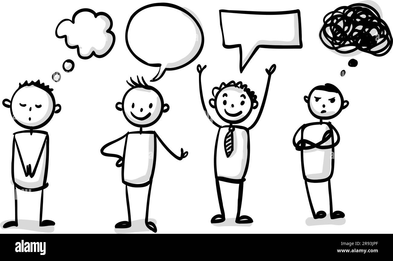 Team of men and women having ideas together in a big cloudy thought ...