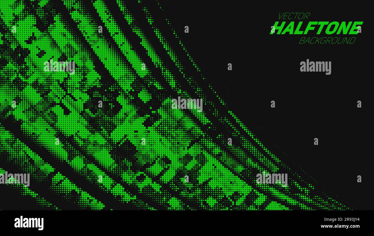 Abstract vector torn green halftone corner wave. Scrathed dotted ...