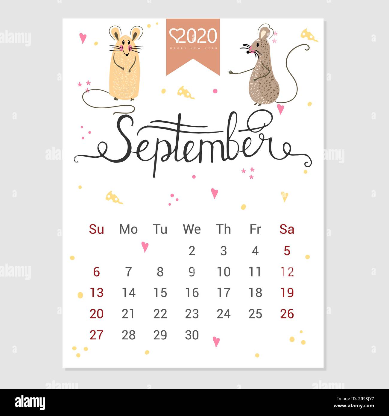 Calendar September 2020 vector. Monthly creative calendar 2020 cute ...