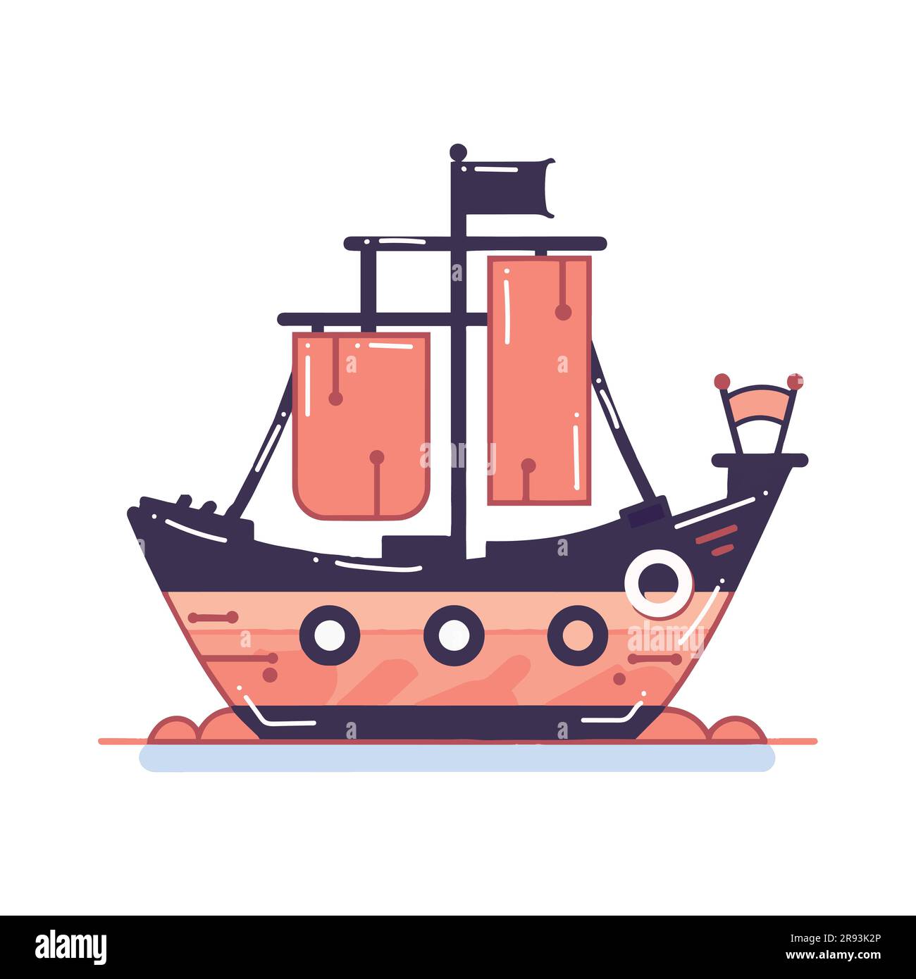 Hand Drawn cute pirate ship in flat style isolated on background Stock ...