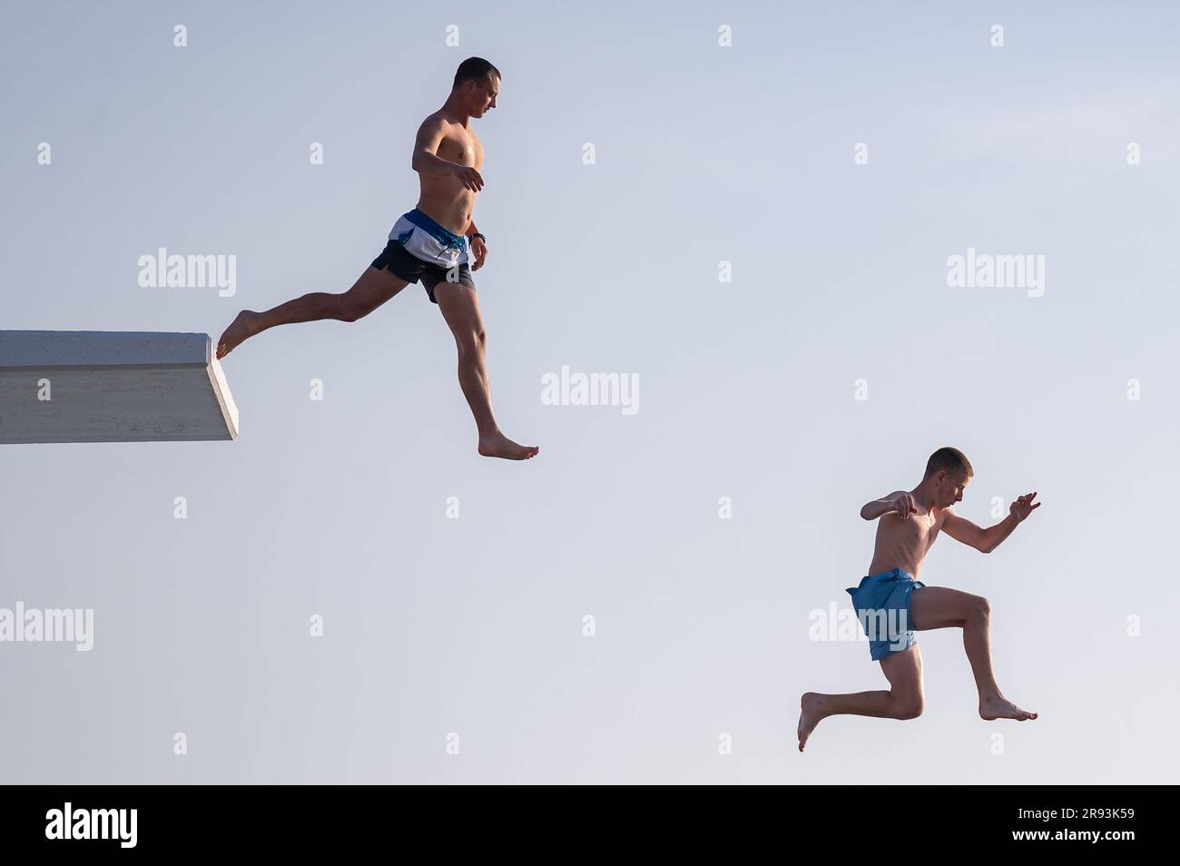 Zadar, Croatia. 23rd June, 2023. A boys jumps into sea from a top of 10 ...