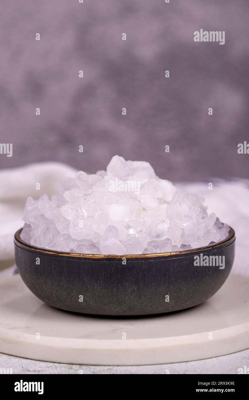 Lemon salt or Citric acid on gray background. Citric acid or lemon salt ...