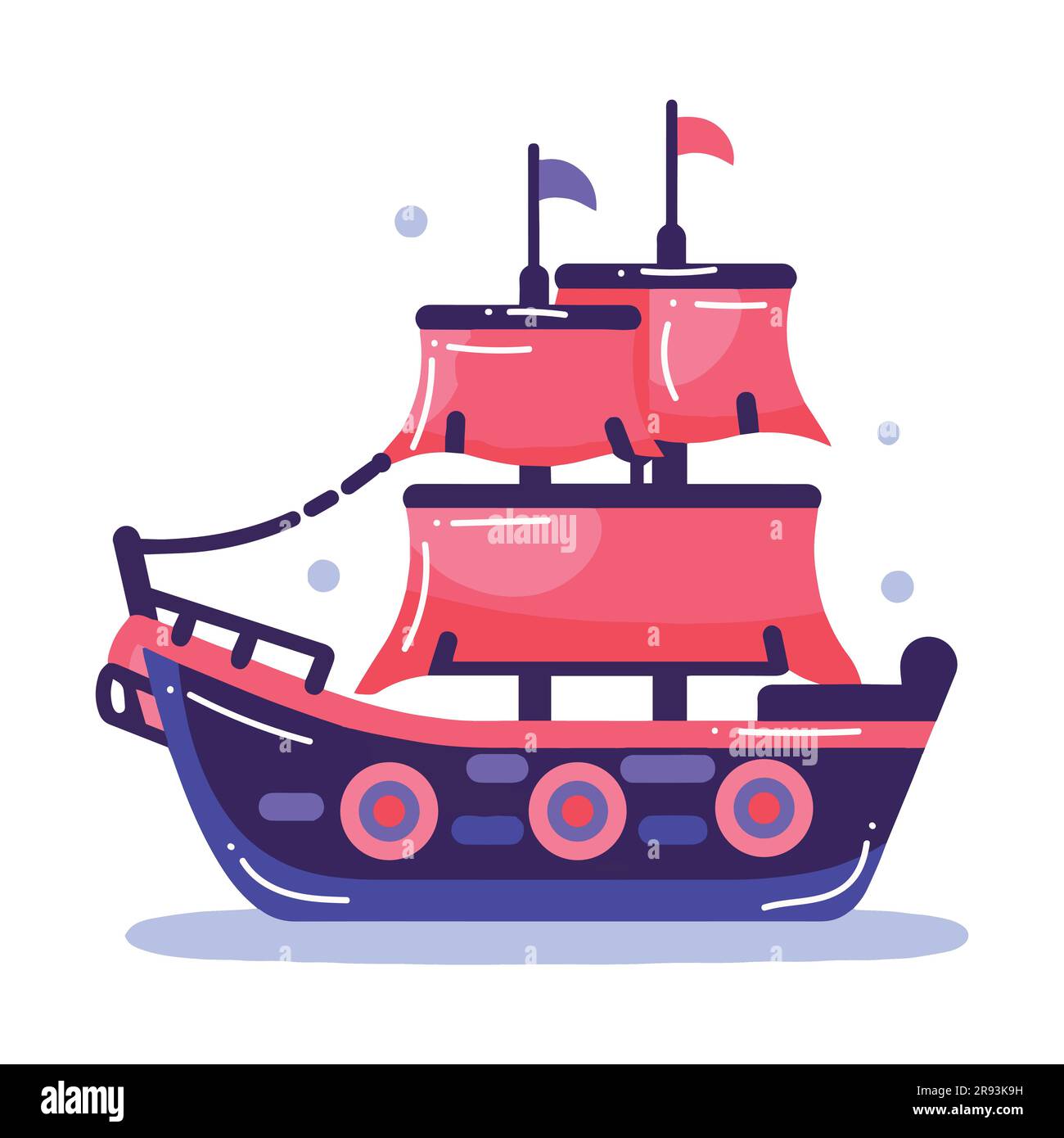 Hand Drawn cute pirate ship in flat style isolated on background Stock ...