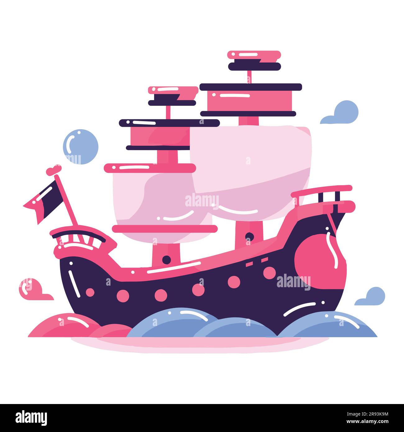 Hand Drawn cute pirate ship in flat style isolated on background Stock ...