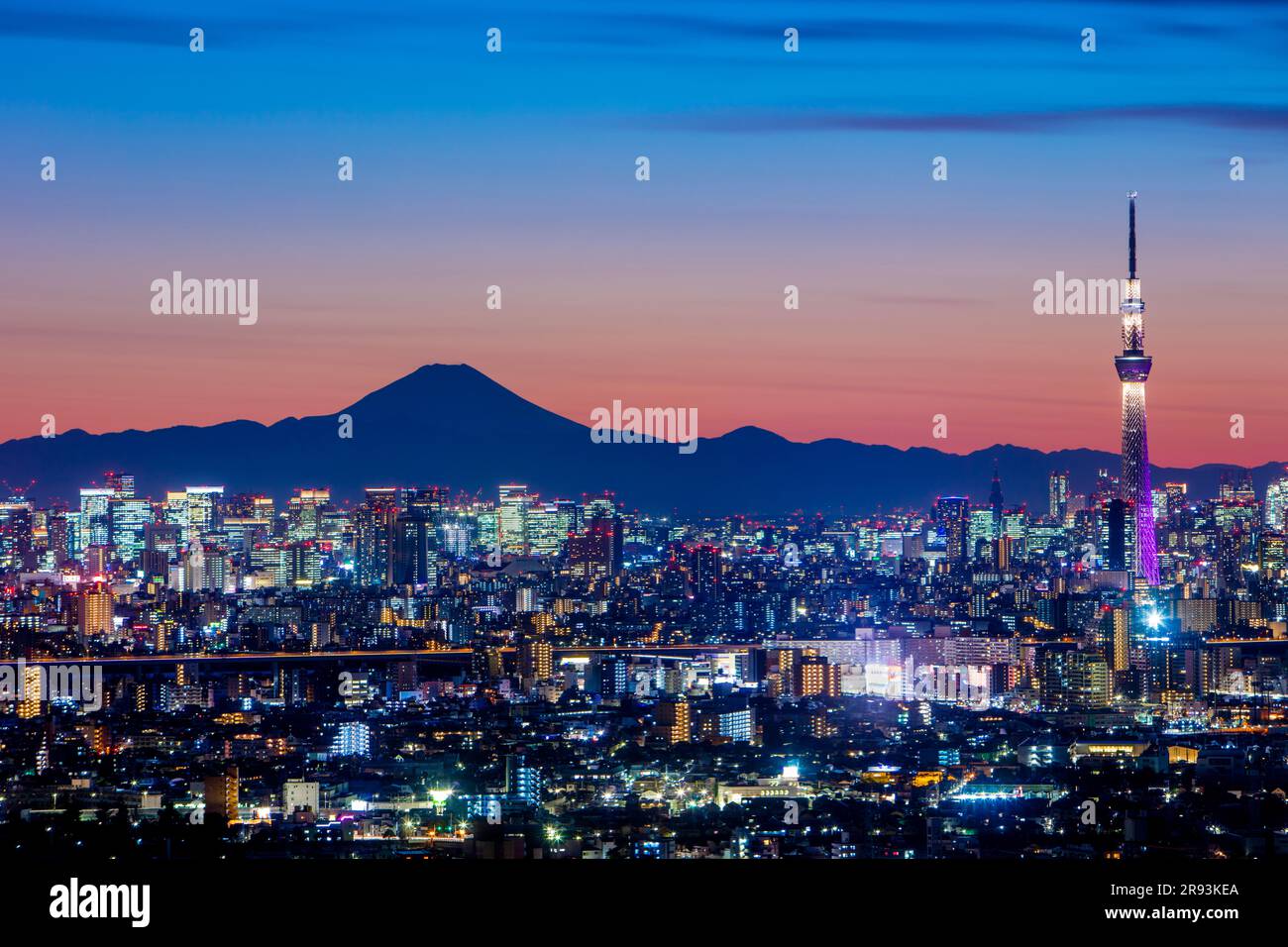 Tokyo Sky Tree and Mt. Fuji Evening View Stock Photo - Alamy