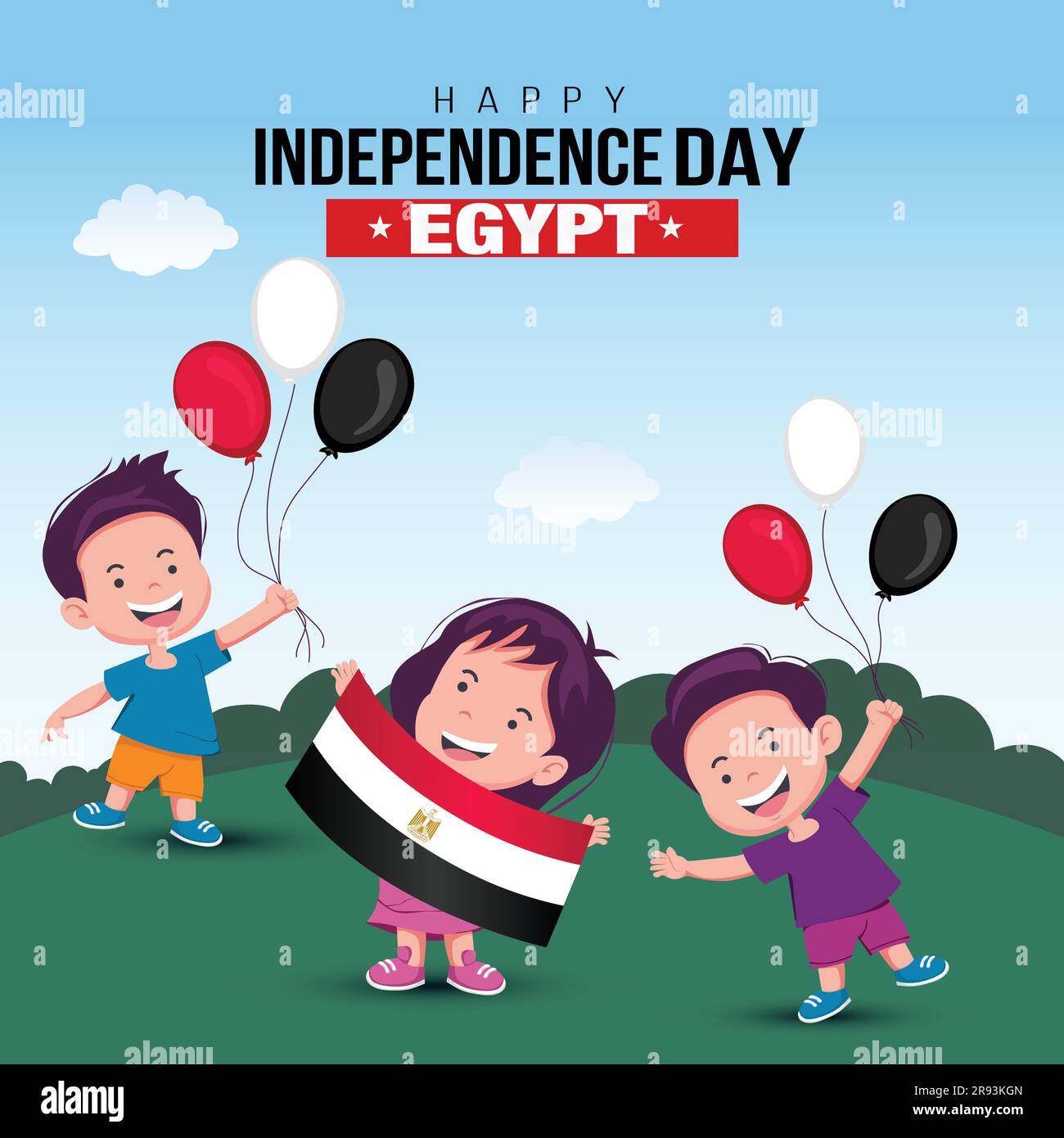 Happy independence day Egypt greetings with happy kids vector ...