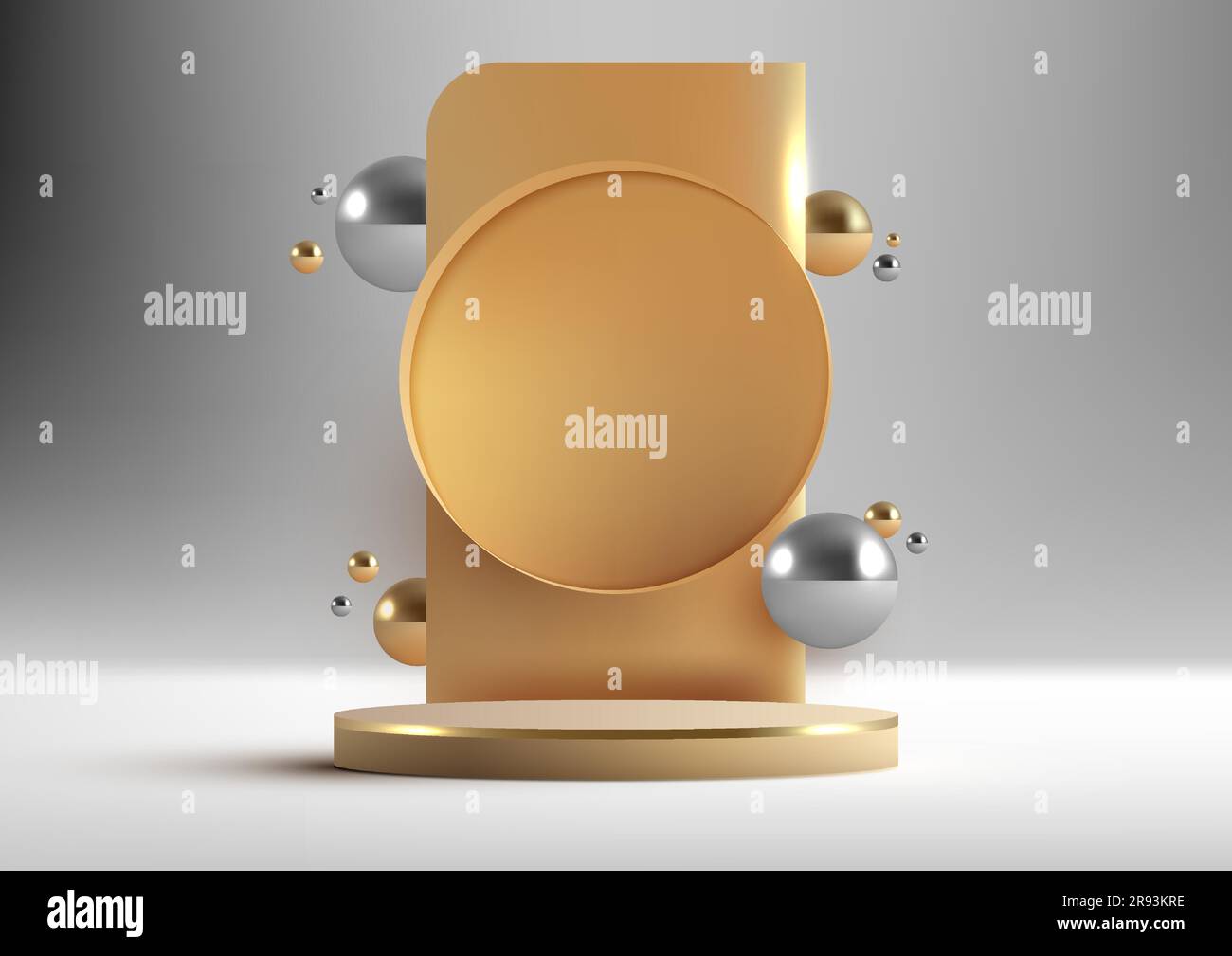 3D realistic luxury style golden podium platform with gold circle ...