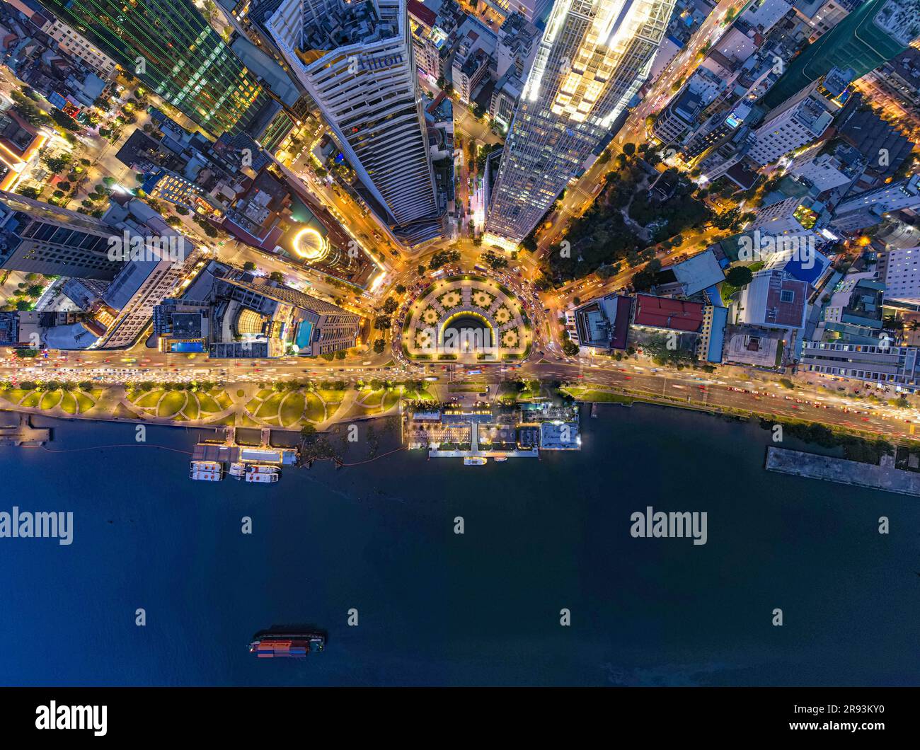 Sunset on Saigon riverside, Ho Chi Minh city Vietnam. Photo taken on ...