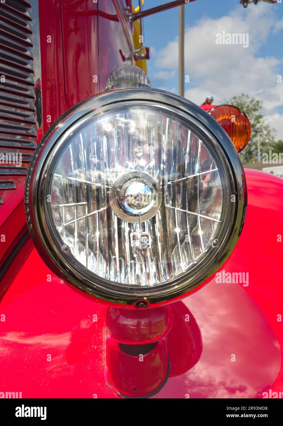 Headlight on old red Mack truck Stock Photo - Alamy