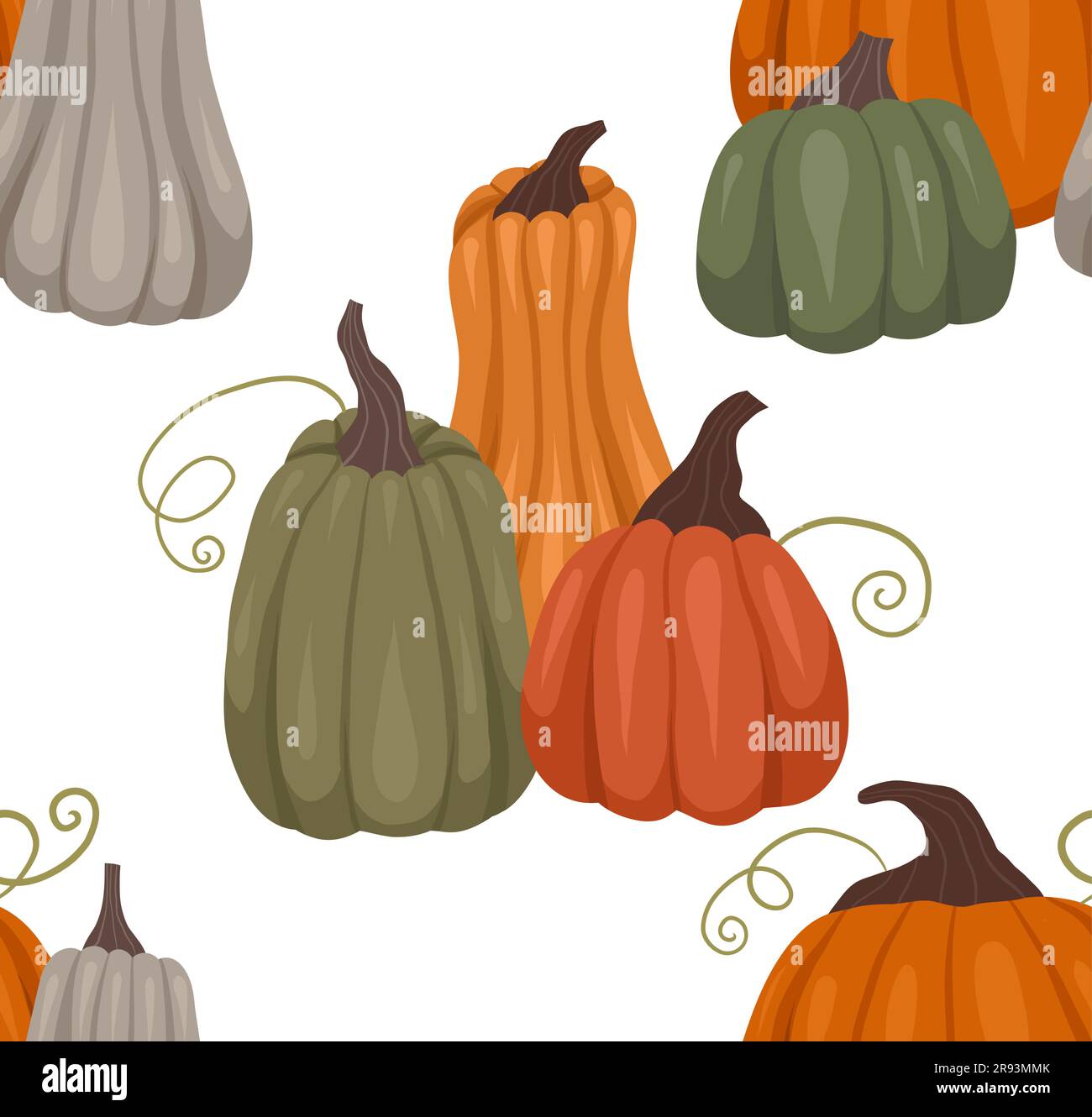 Rustic vector pattern with composition of pumpkins on a white ...