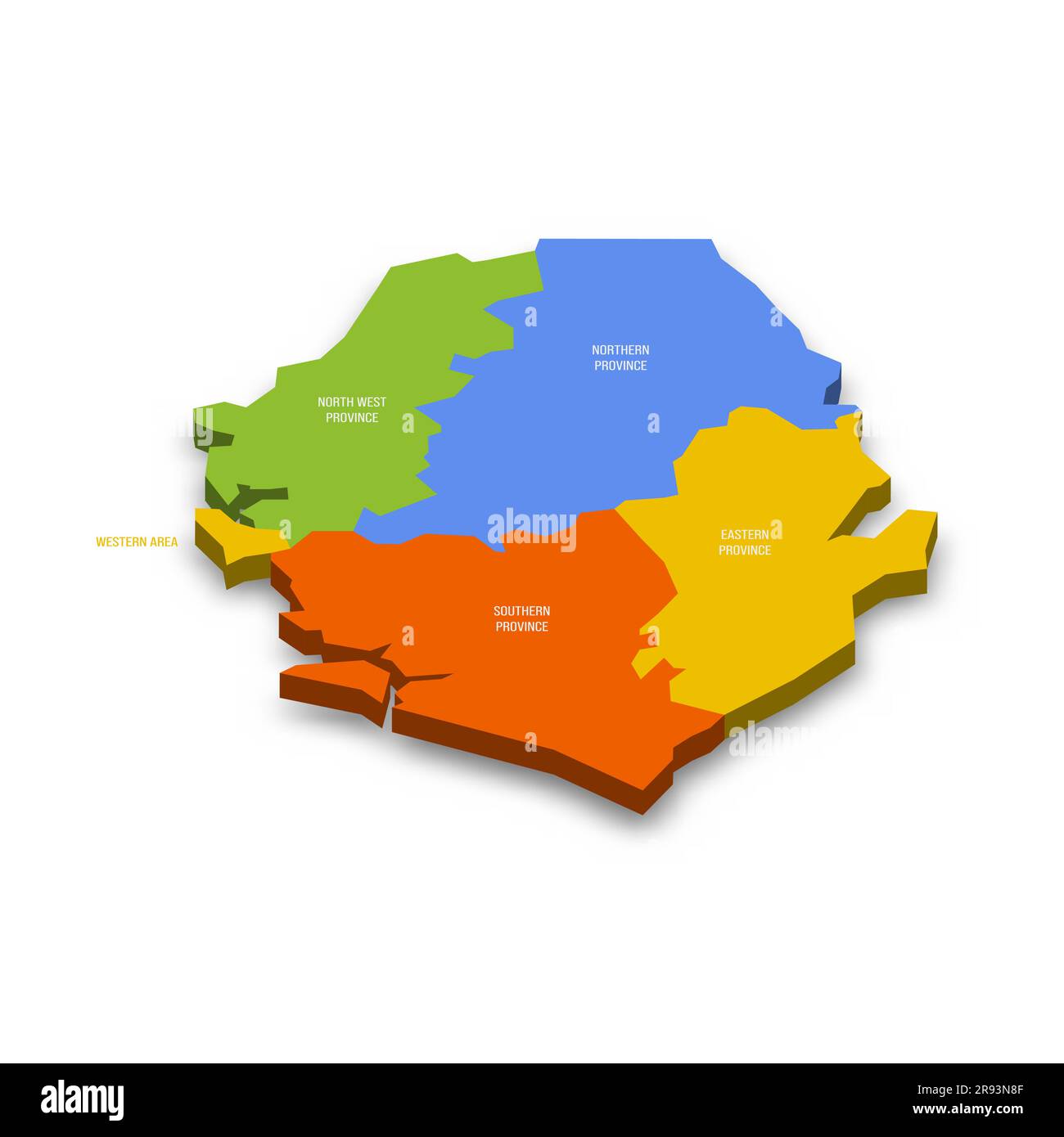 Sierra Leone political map of administrative divisions - provinces and one area. Colorful 3D ...