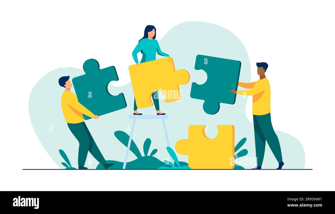 Partners holding big jigsaw puzzle pieces Stock Vector Image & Art - Alamy