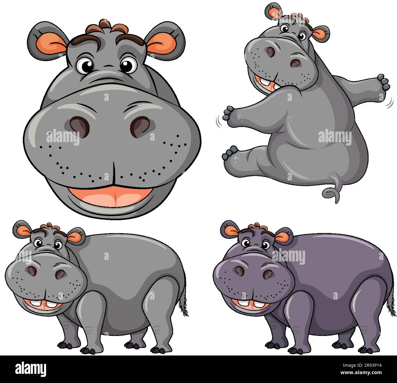Set of hippo cartoon character illustration Stock Vector Image & Art ...