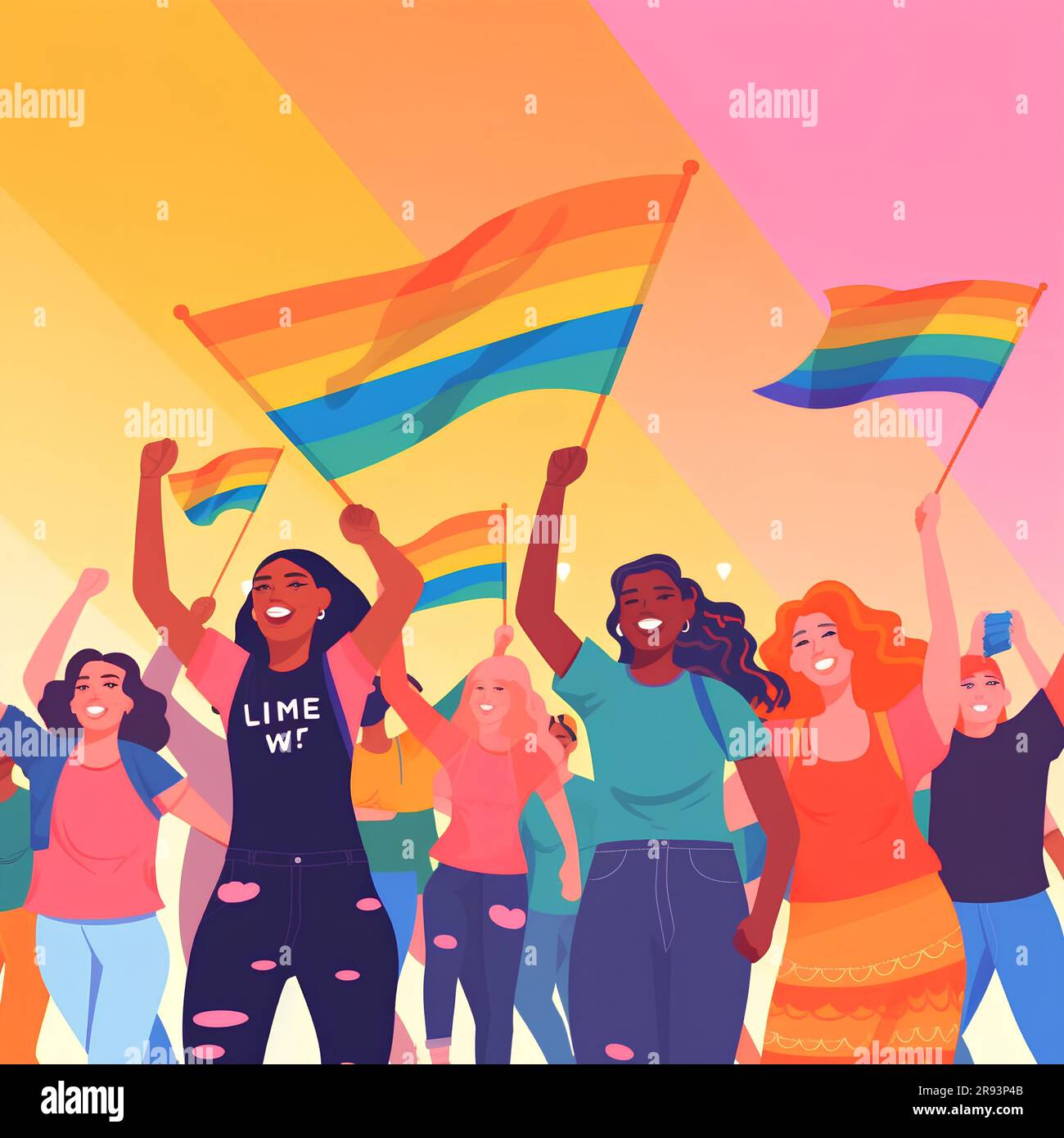 A Diverse Crowd Of People Proudly Holding Rainbow Colored Lgbt Pride