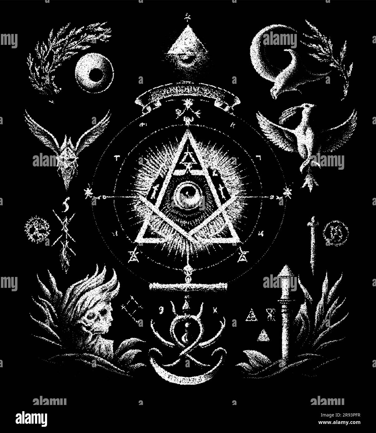 Occult symbols composition in dotwork style. Abstract mystic elements ...