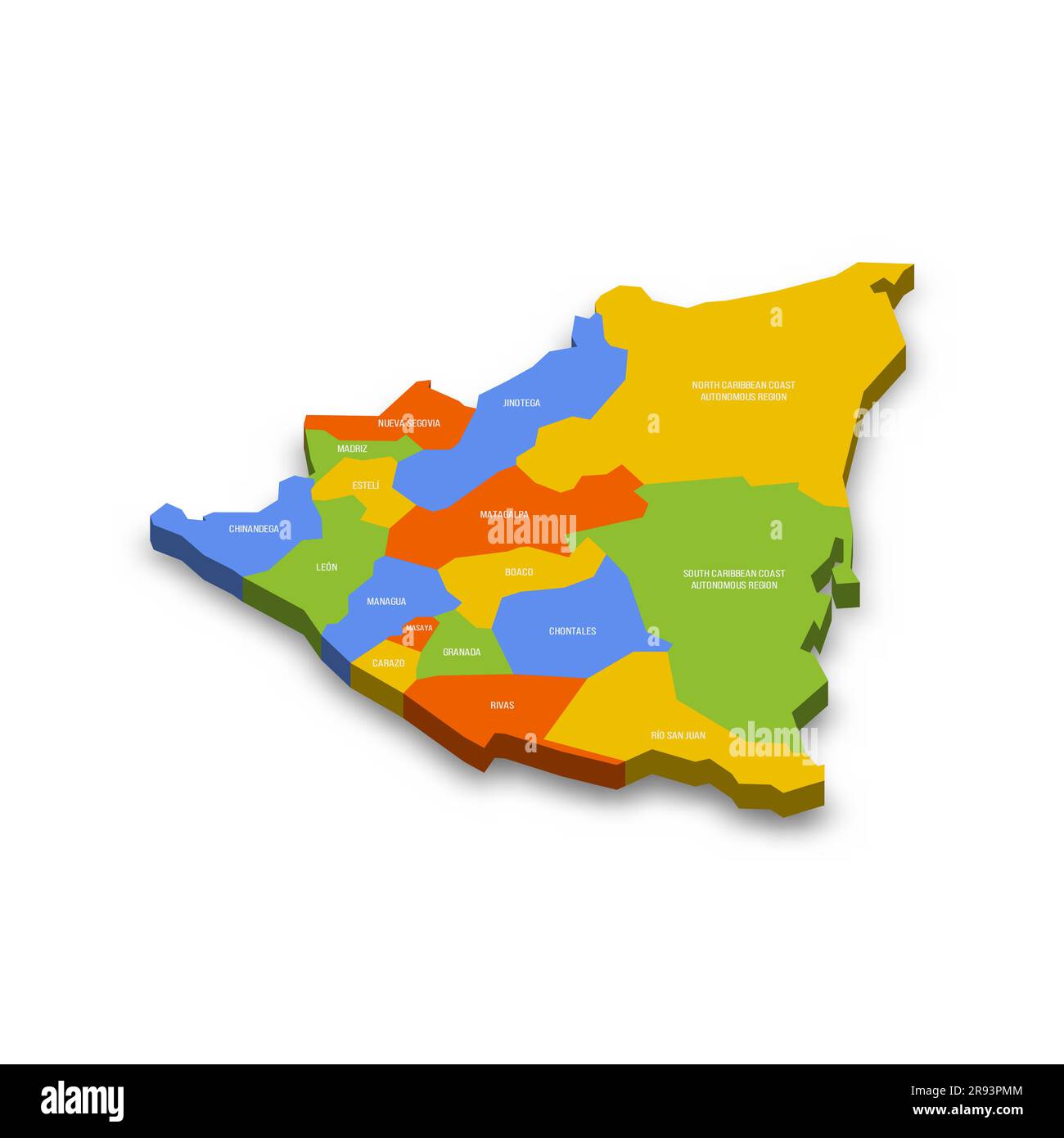Nicaragua political map of administrative divisions - departments and ...