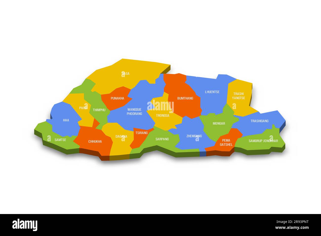 Bhutan political map of administrative divisions - districts. Colorful ...