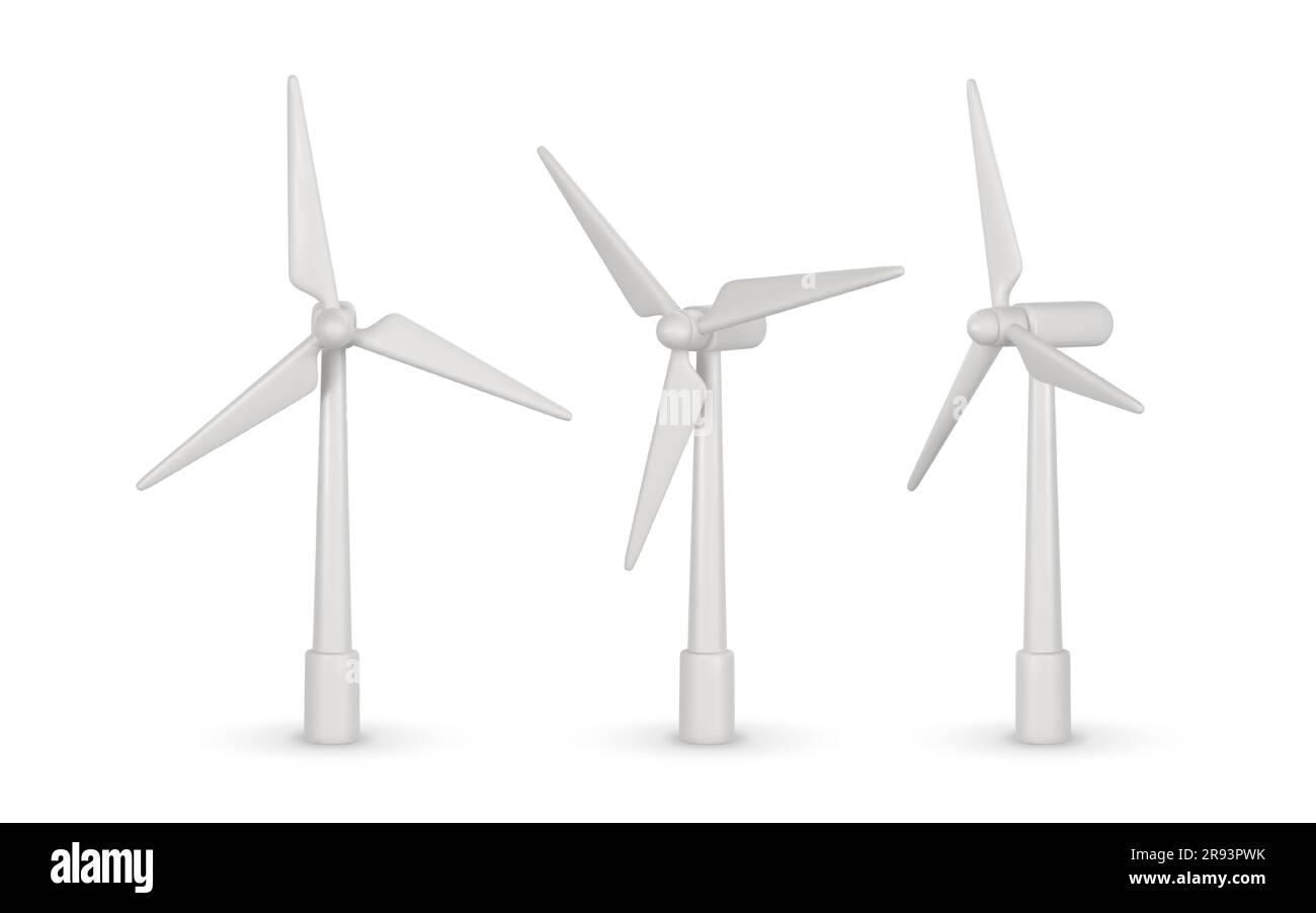 3d realistic wind turbine with shadow in cartoon style. Green and ...