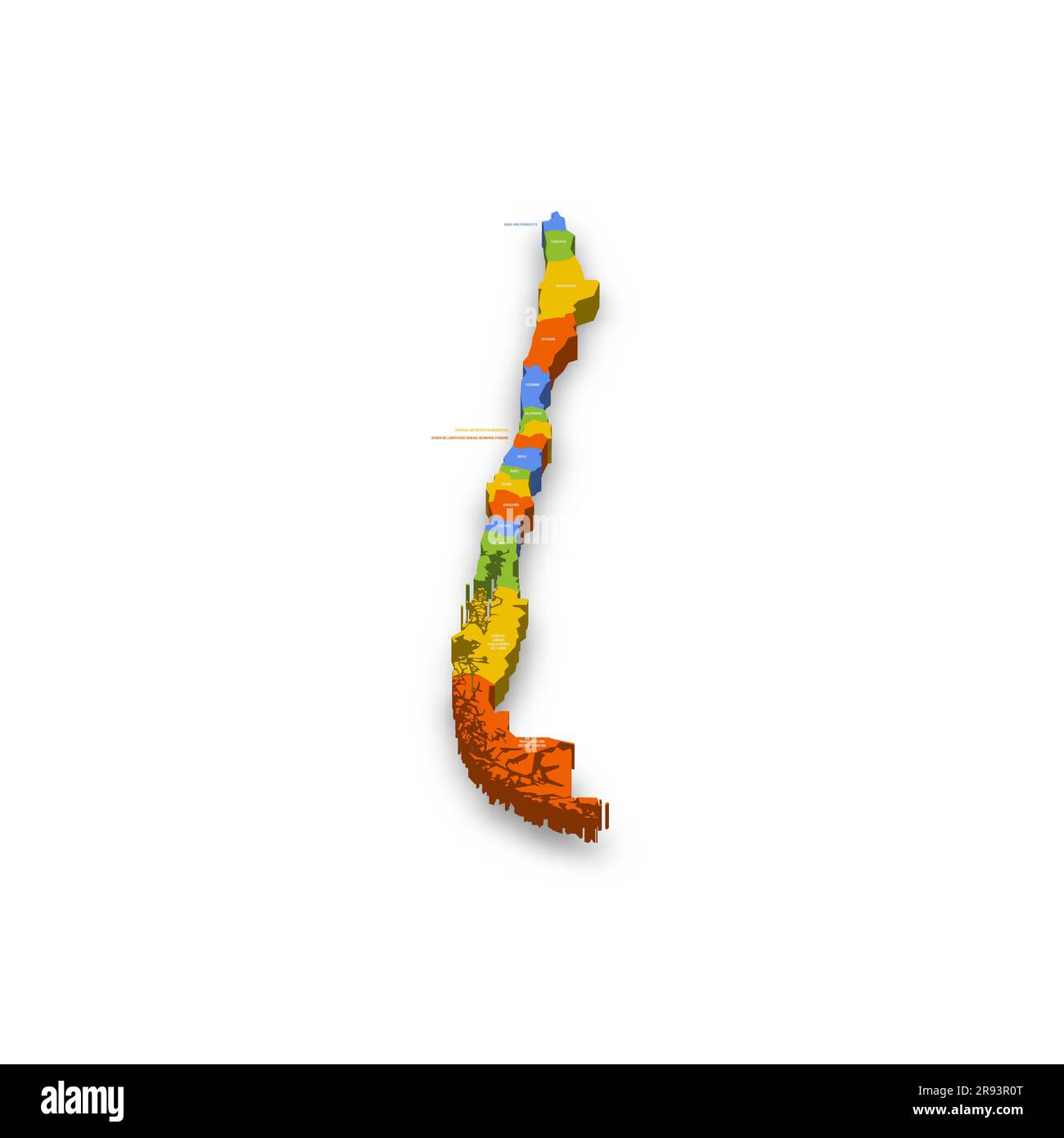 Chile political map of administrative divisions - regions. Colorful 3D ...
