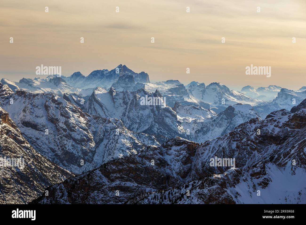 At sunset. Mountain profiles of the Dolomites. Veneto. Italian Alps ...