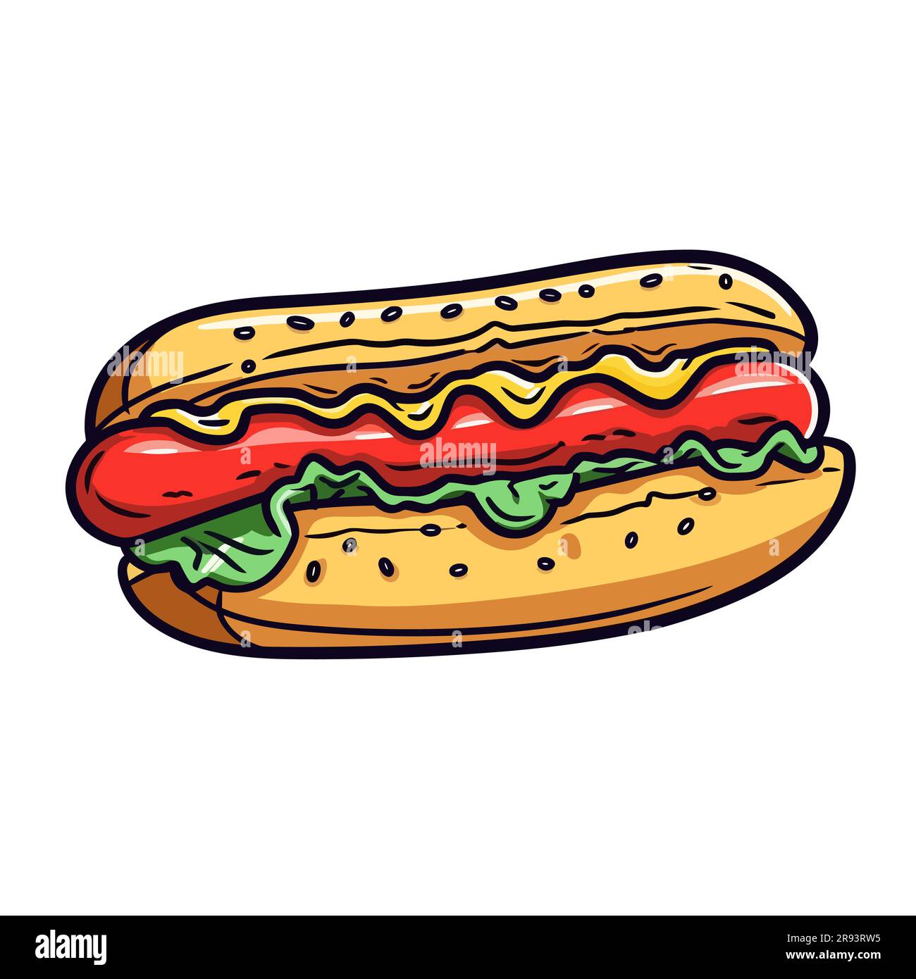 Hot dog. Hotdog hand-drawn illustration. Vector doodle style cartoon ...