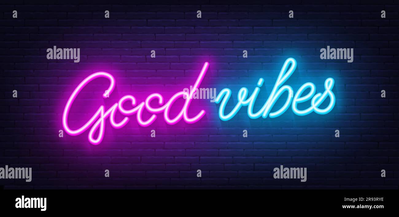 Good Vibes neon lettering on brick wall background Stock Vector Image ...