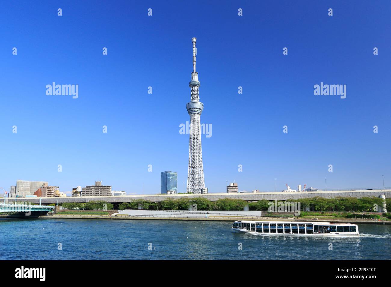 Water bus on the Sumida River and Tokyo Sky Tree Stock Photo - Alamy