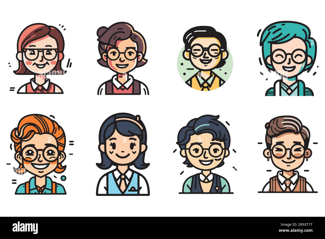 Hand Drawn cute girl character logo in flat style isolated on ...