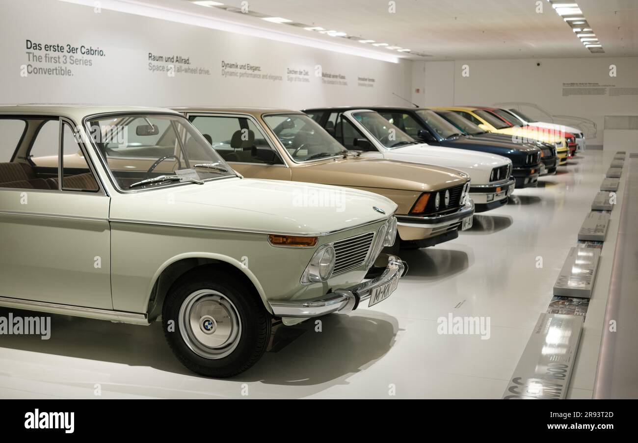 Munich, Germany - June 22, 2023: Row of classic to modern BMW 3-series ...