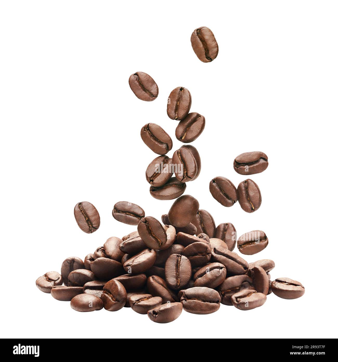 Coffee beans dropping on group of beans over white background Stock ...