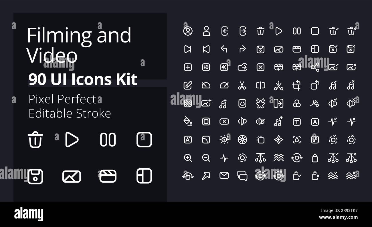 Video production pixel perfect white linear ui icons kit for dark theme Stock Vector Image & Art ...