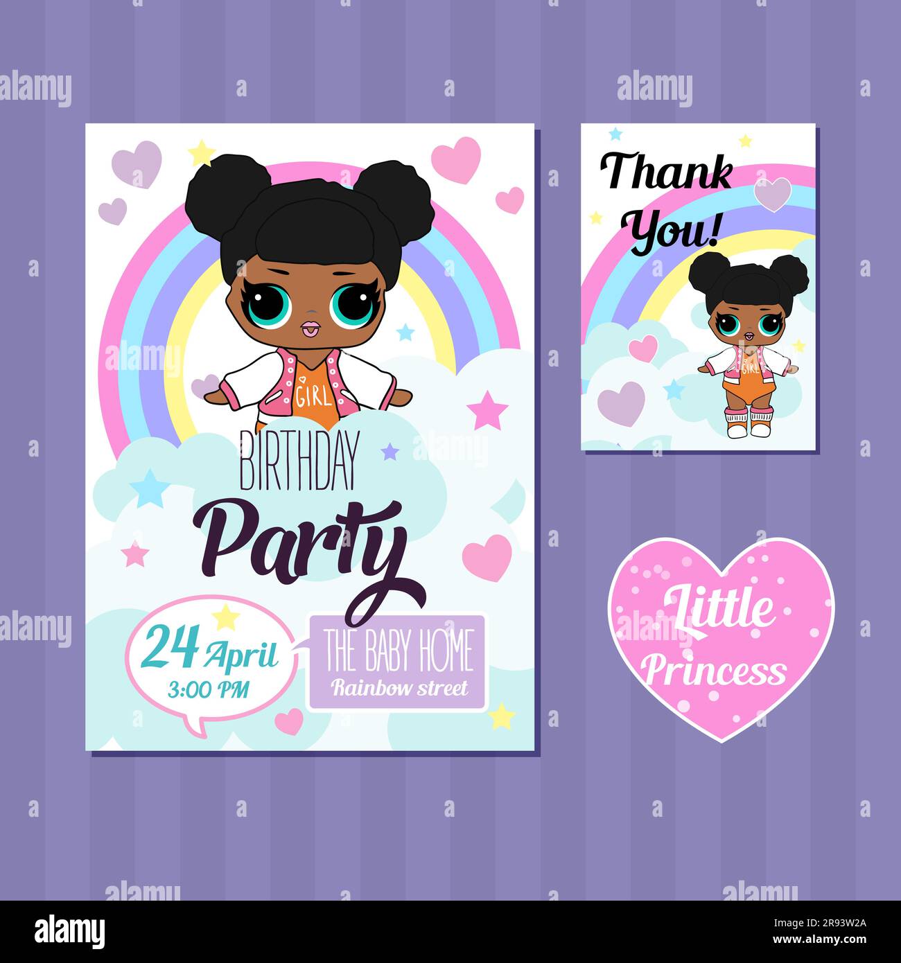 Birthday Invitation with cute Lol Dolls. Pink vector template of ...